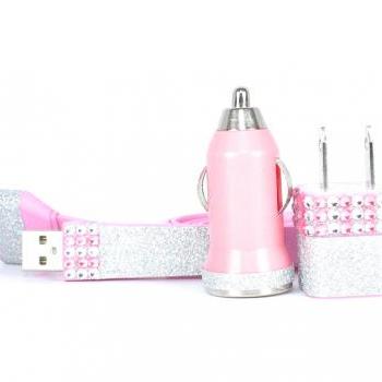 Glamour Pink Iphone Charger Set - Also Compatible With Ipod And Ipad on ...