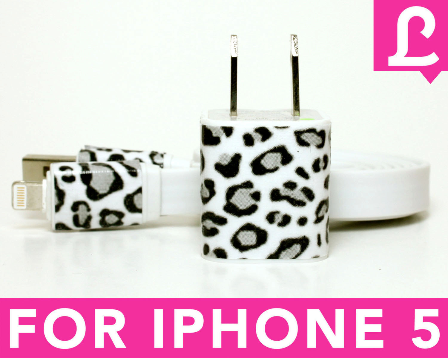 Iphone 5 Charger - 2-in-1 Snow Leopard White Iphone 5 Charger W/ Flat ...