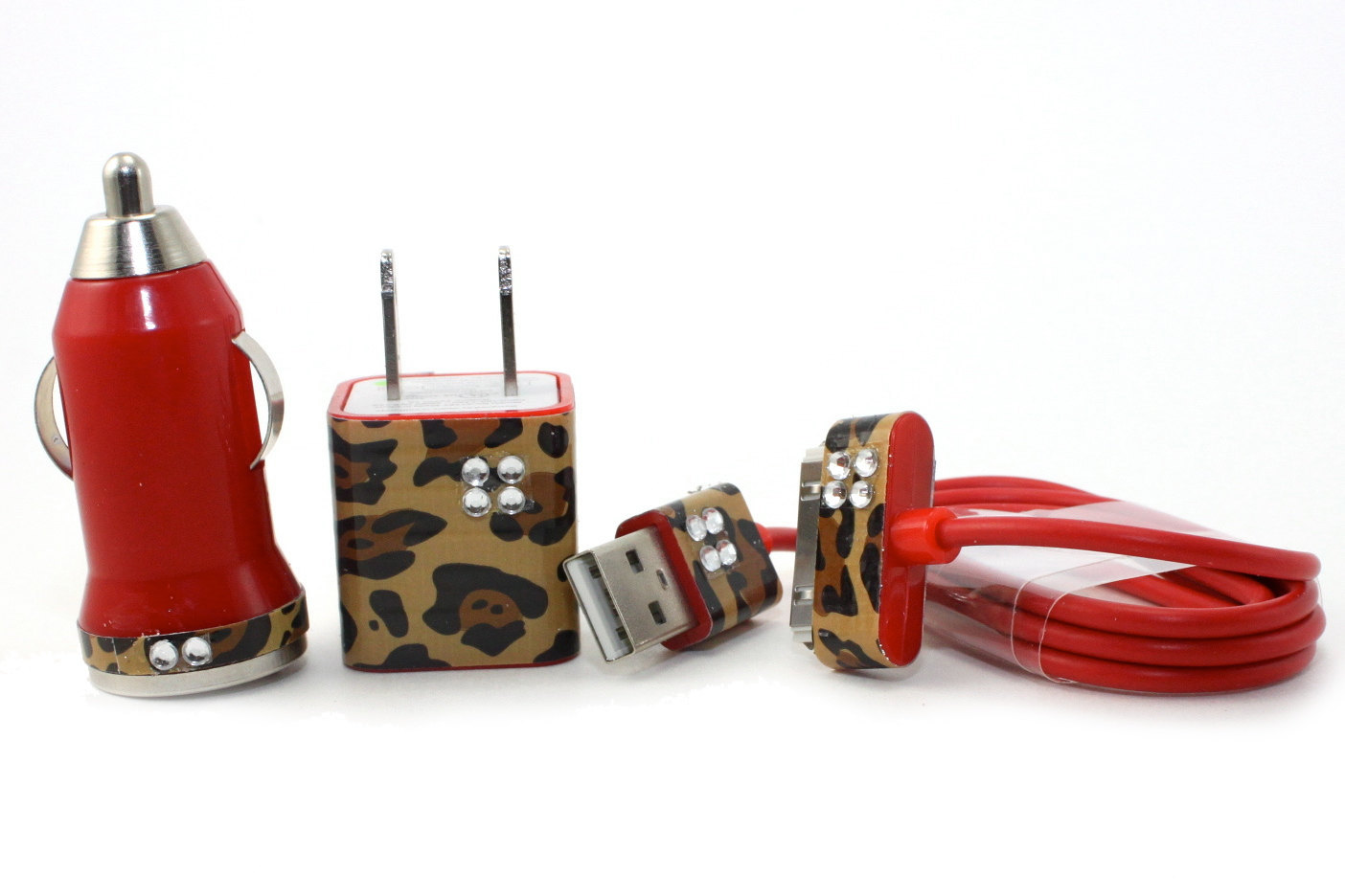 Red Iphone Charger Set - With Wild Cheetah Print Trim on Luulla