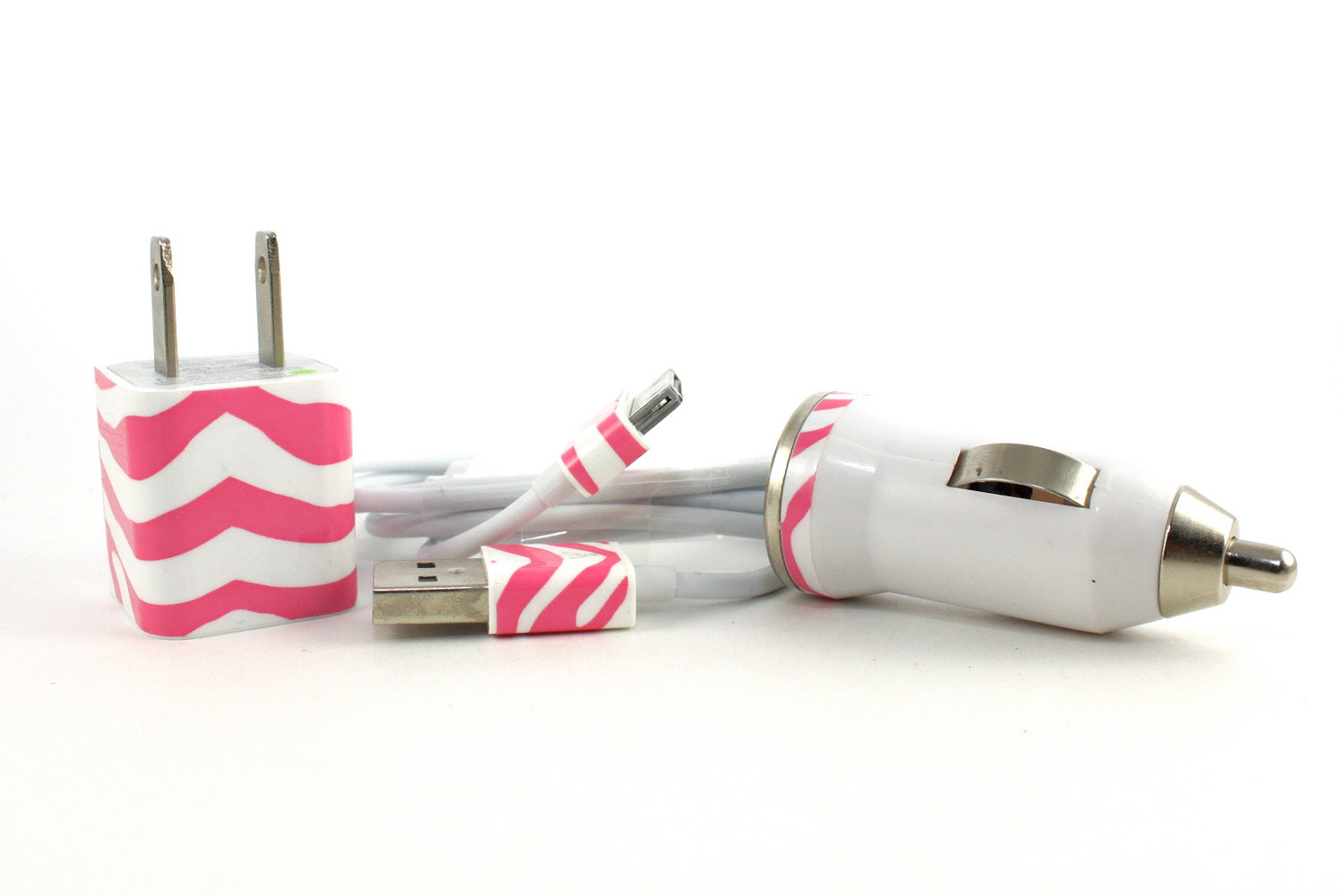 Candy Pink Zebra Print Iphone Car Charger, Wall Adapter And Cable on Luulla